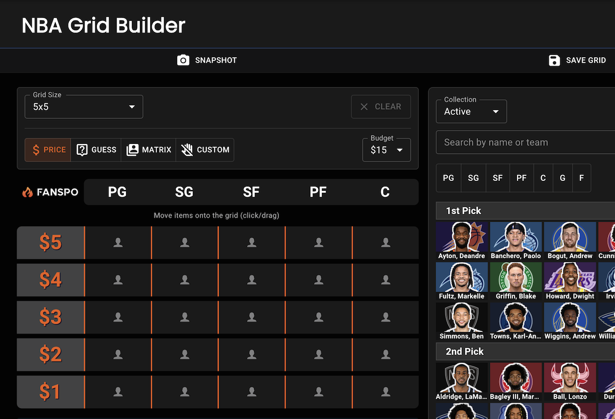 NBA Grid Builder | Fanspo